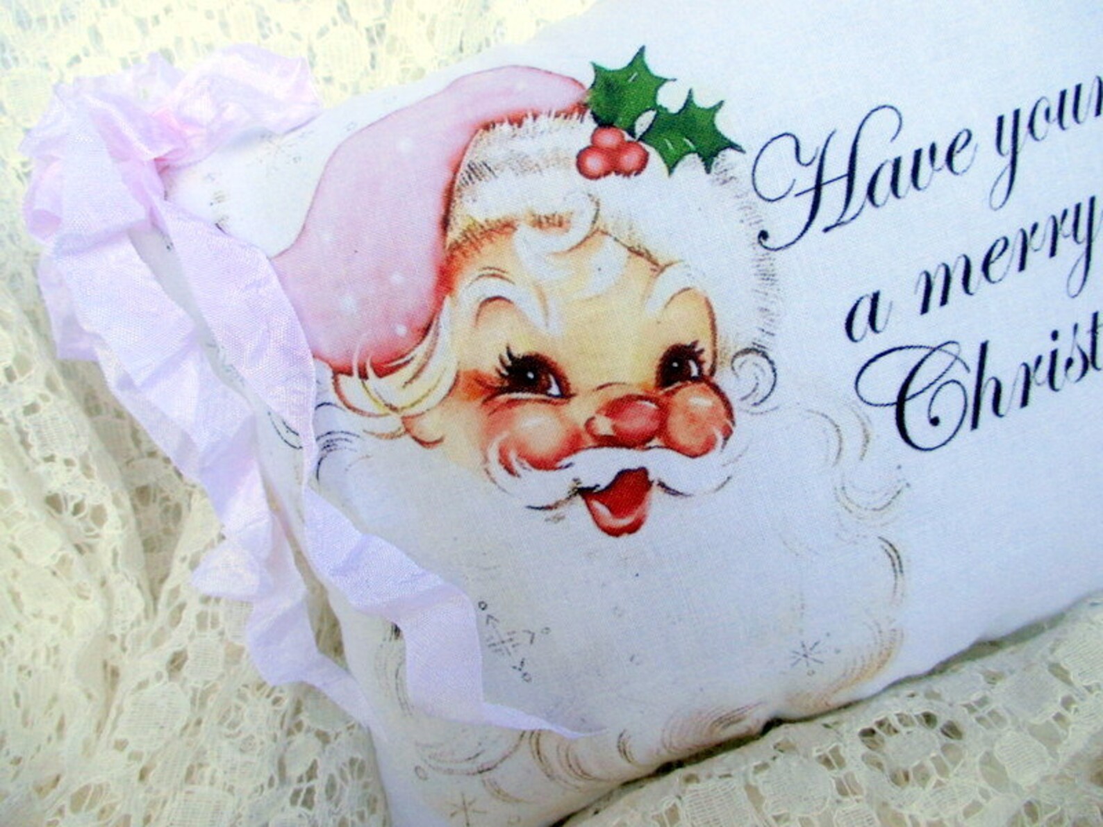 PINK Santa Pillow CHRISTMAS Holiday Decor Pink Christmas | Etsy