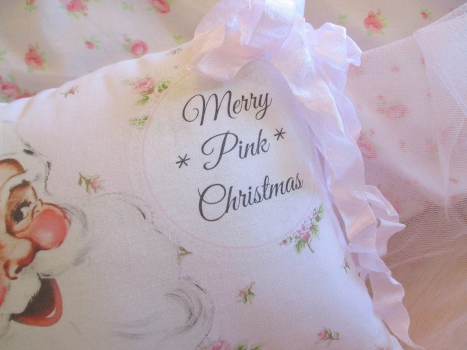 PINK Santa Pillow Pink ROSES Merry Pink CHRISTMAS Decor Shabby | Etsy