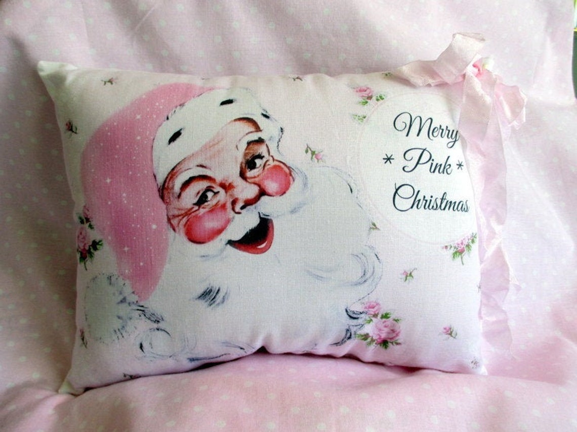 PINK Santa Pillow Pink ROSES Merry Pink CHRISTMAS Decor Shabby | Etsy
