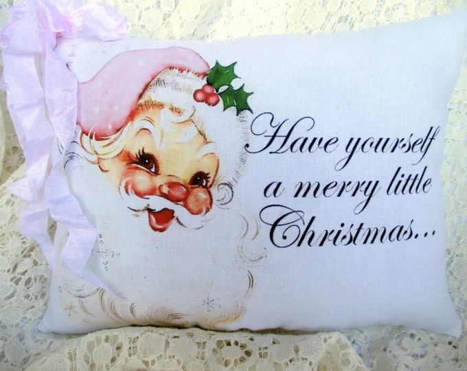 PINK Santa Pillow, CHRISTMAS, Holiday Decor, Pink Christmas Pillow ...