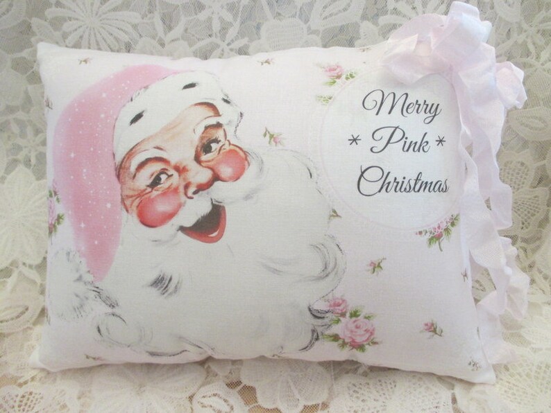 PINK Santa Pillow Pink ROSES Merry Pink CHRISTMAS Decor Shabby | Etsy