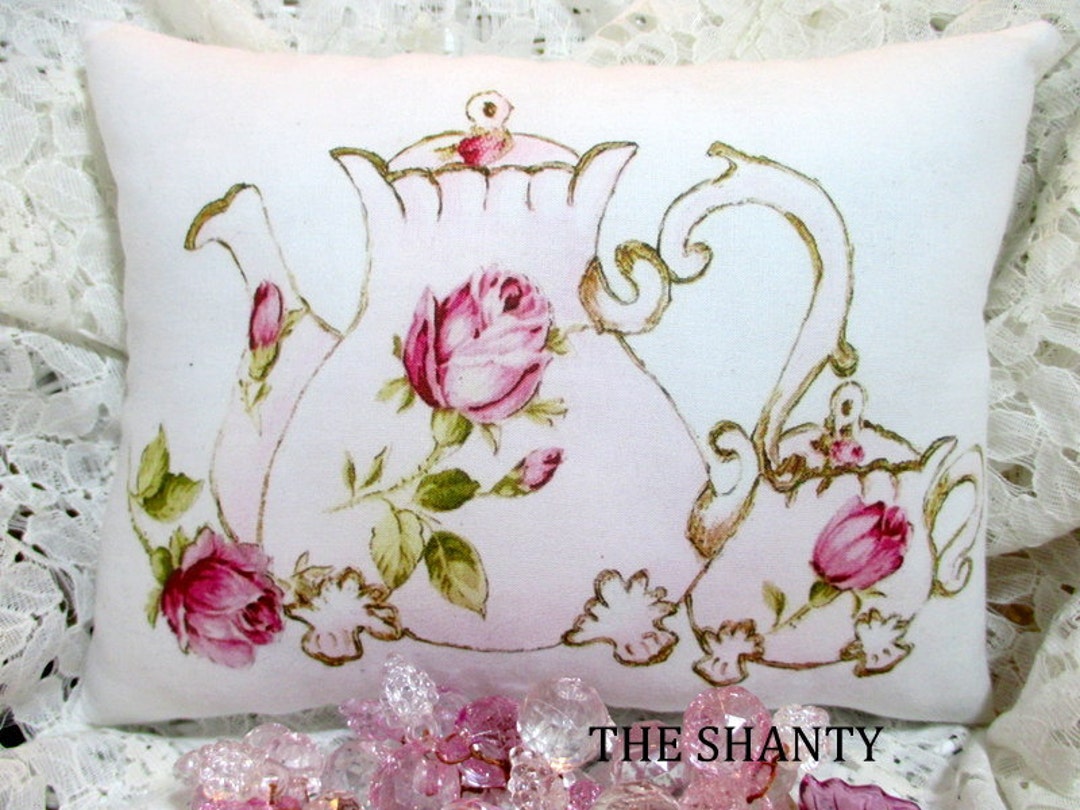 Pink Roses TEAPOT Pillow Shabby Blush PINK Pillow 9.5 X - Etsy