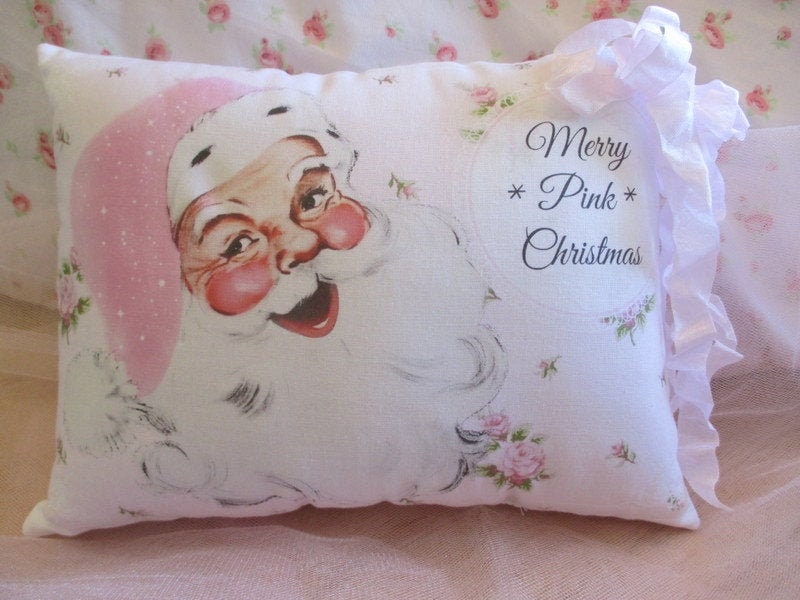 PINK Santa Pillow Pink ROSES Merry Pink CHRISTMAS Decor Shabby | Etsy