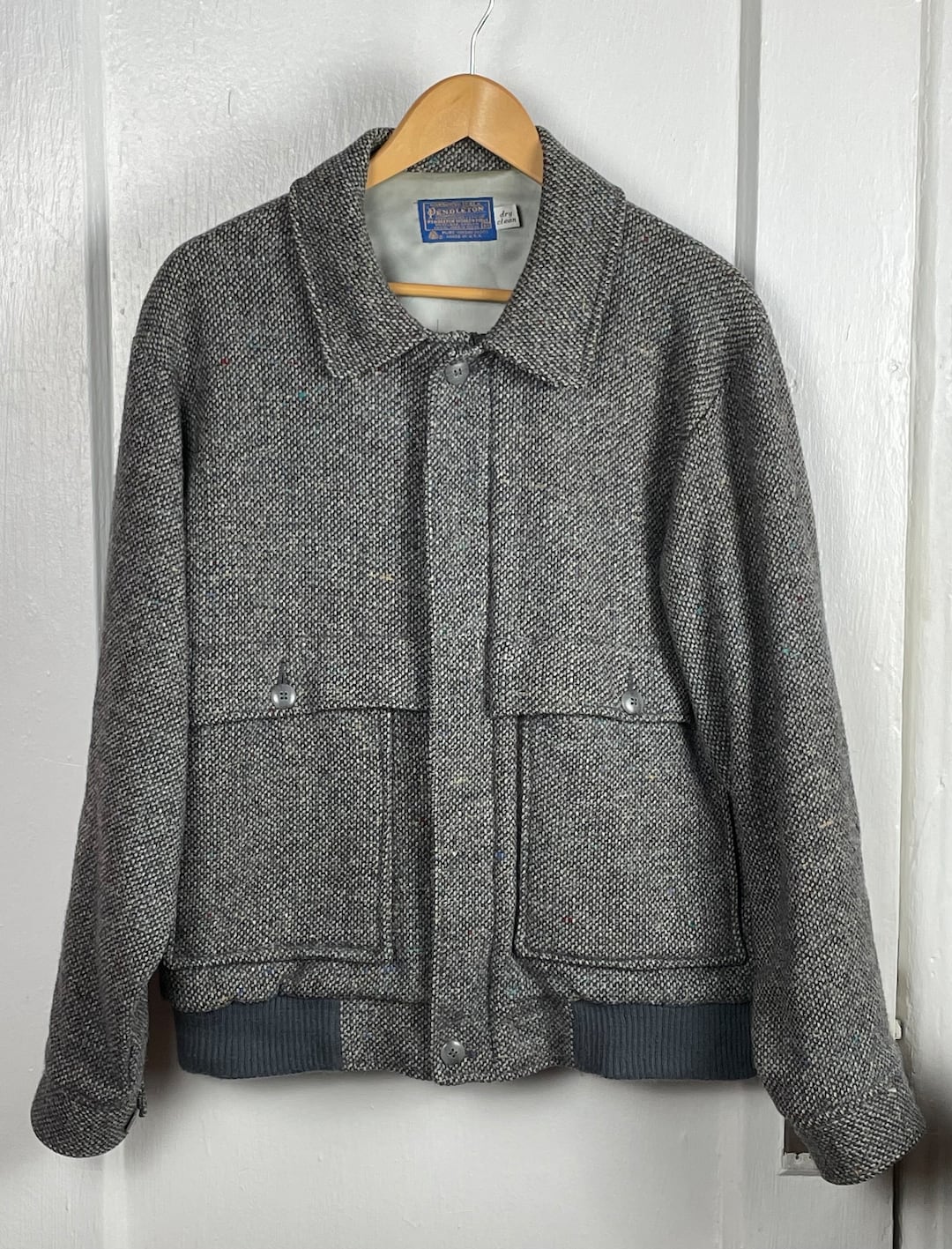 Vintage 60s Pendleton Wool Bomber Jacket Tweed Size M Menswear Tweed ...