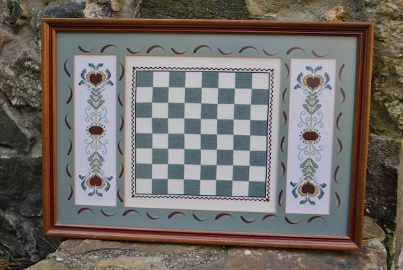 Vintage Cross Stitch Country Checkerboard Blue Wall Art - Etsy