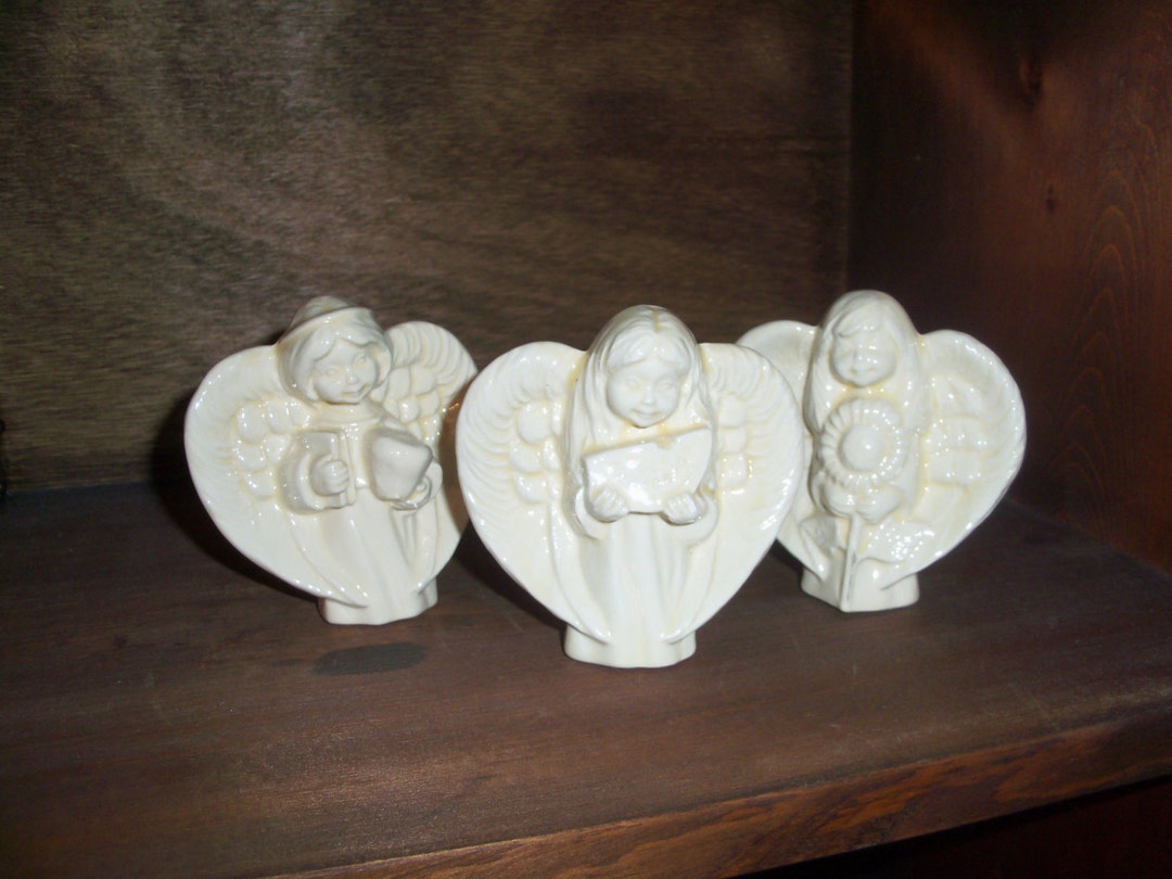 Set of 3 Ceramic Angels Figurines - Etsy