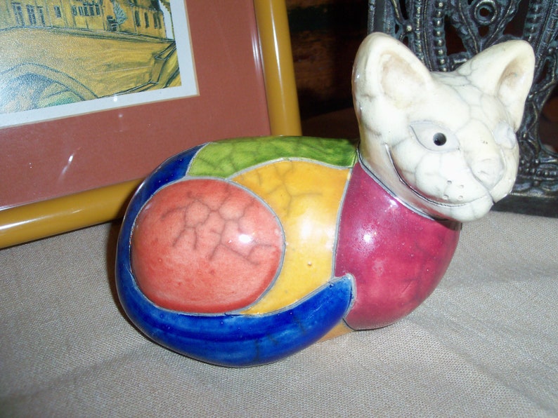 Colorful Vintage Ceramic Pottery Cat - Etsy