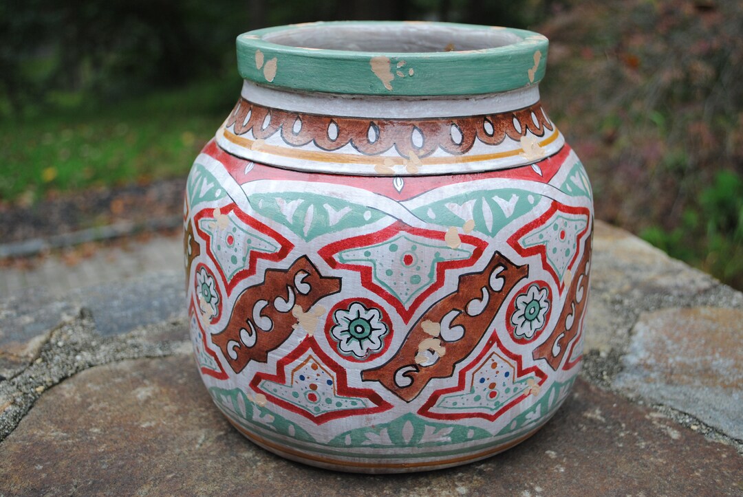Large Handmade Pottery Vase Jar Pot Hand Painted - Etsy
