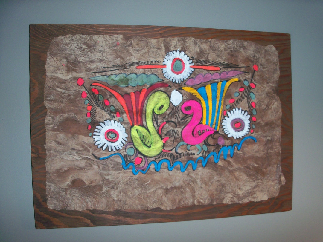 Vintage Handmade Primitive Scroll Artwork on Wood Tapestry Natural Wall ...