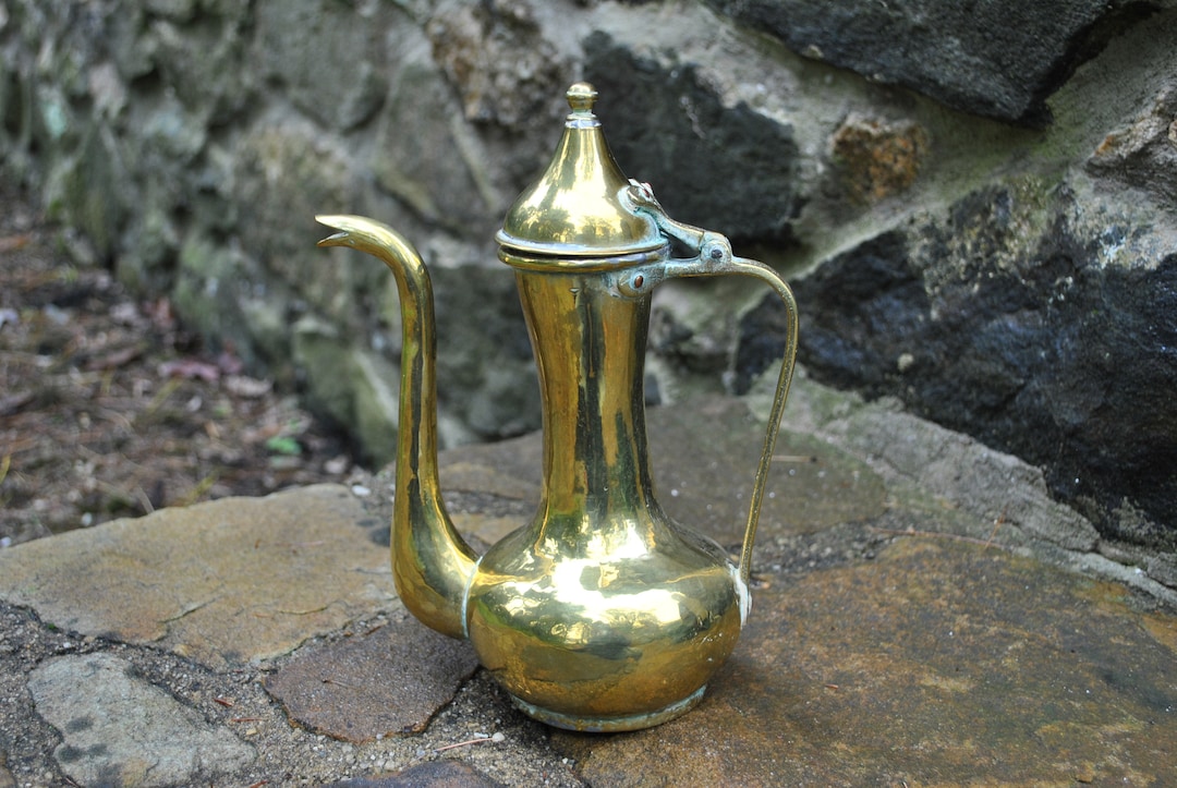 Antique Brass Middle Eastern Jug Pitcher Lidded Arabic Handmade ...
