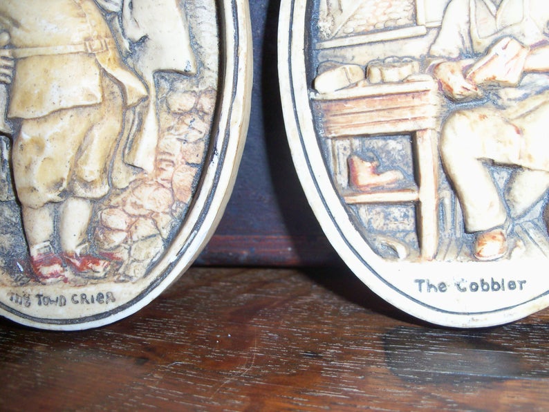 Vintage Plaster Village Town Wall Hanging Plaques Cobbler Crier Very ...