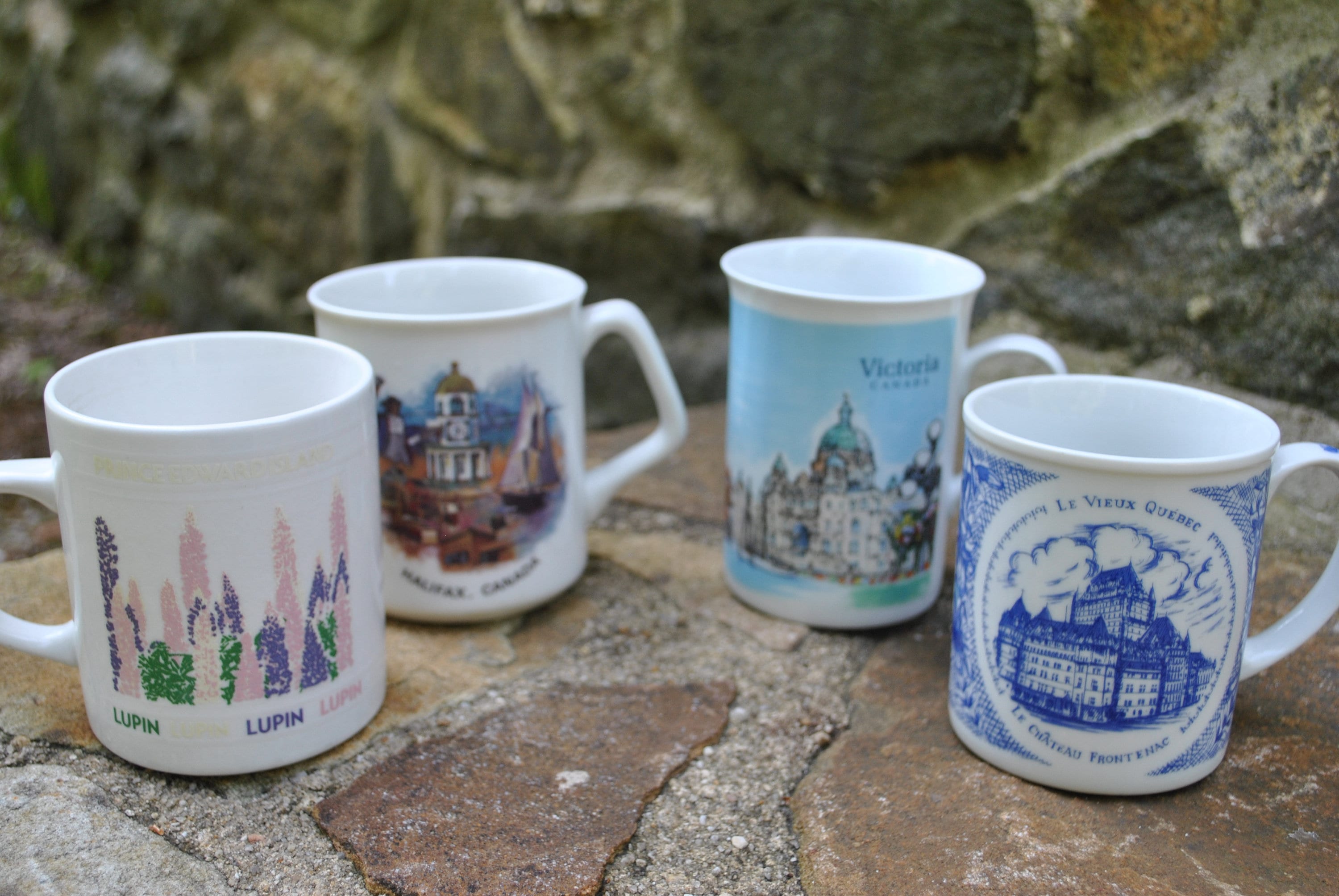 Canada Coffee Mugs Set of 4 Vintage Tourist Quebec Victoria Halifax Cup ...