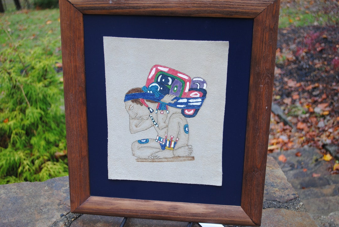 Vintage Handmade Drawing on Suede Native American Indian Wall Art ...