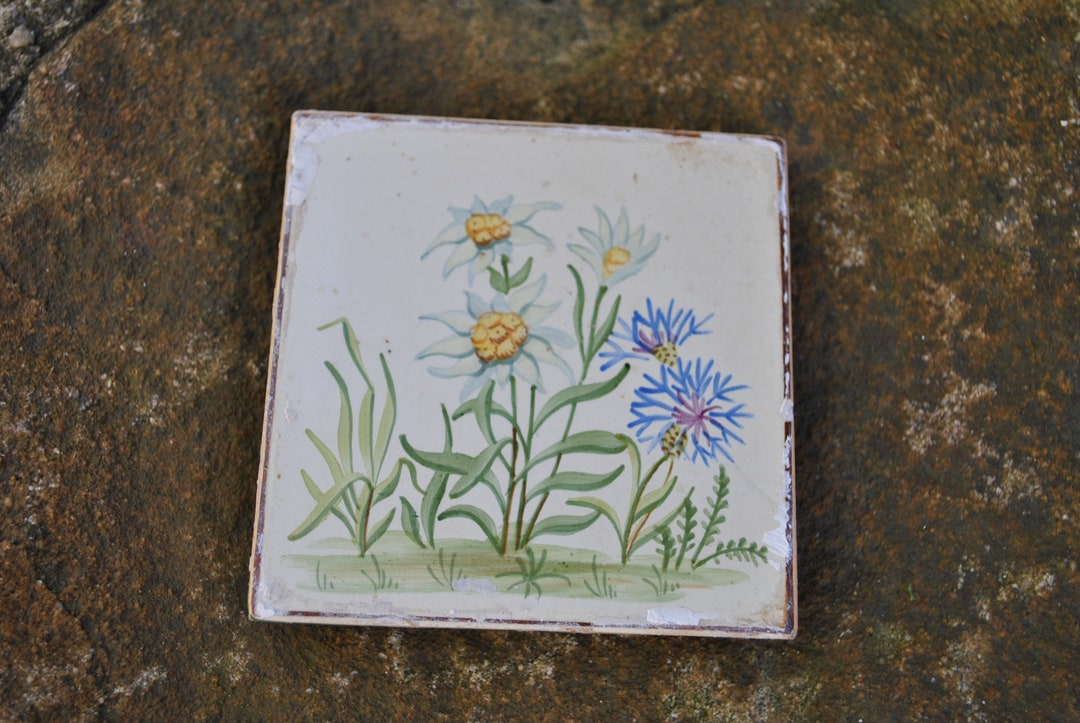 Small Hand Painted Ceramic Tile Floral European Decorative Used - Etsy