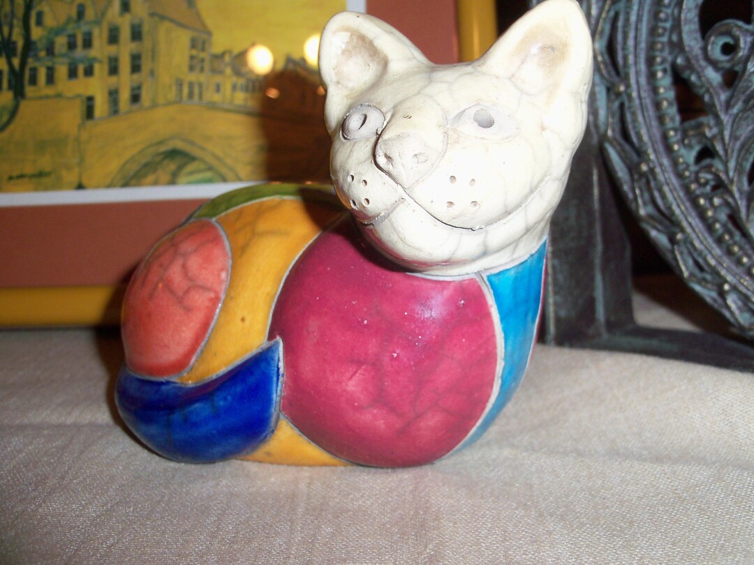 Colorful Vintage Ceramic Pottery Cat - Etsy