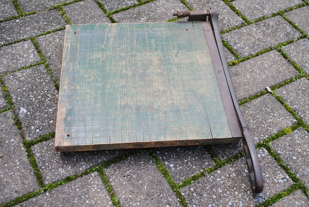 Antique Rustic Dark Green Paper Cutter Guillotine Primitive Office ...