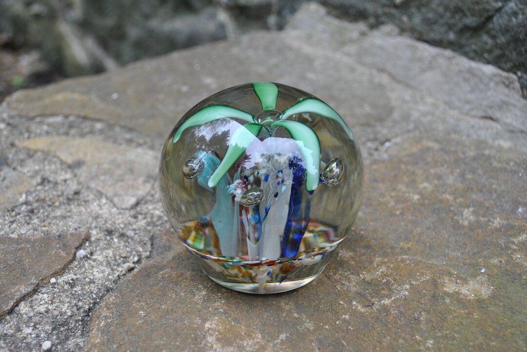 Large Heavy Paperweight Green Glass Beautiful Handmade Flower - Etsy