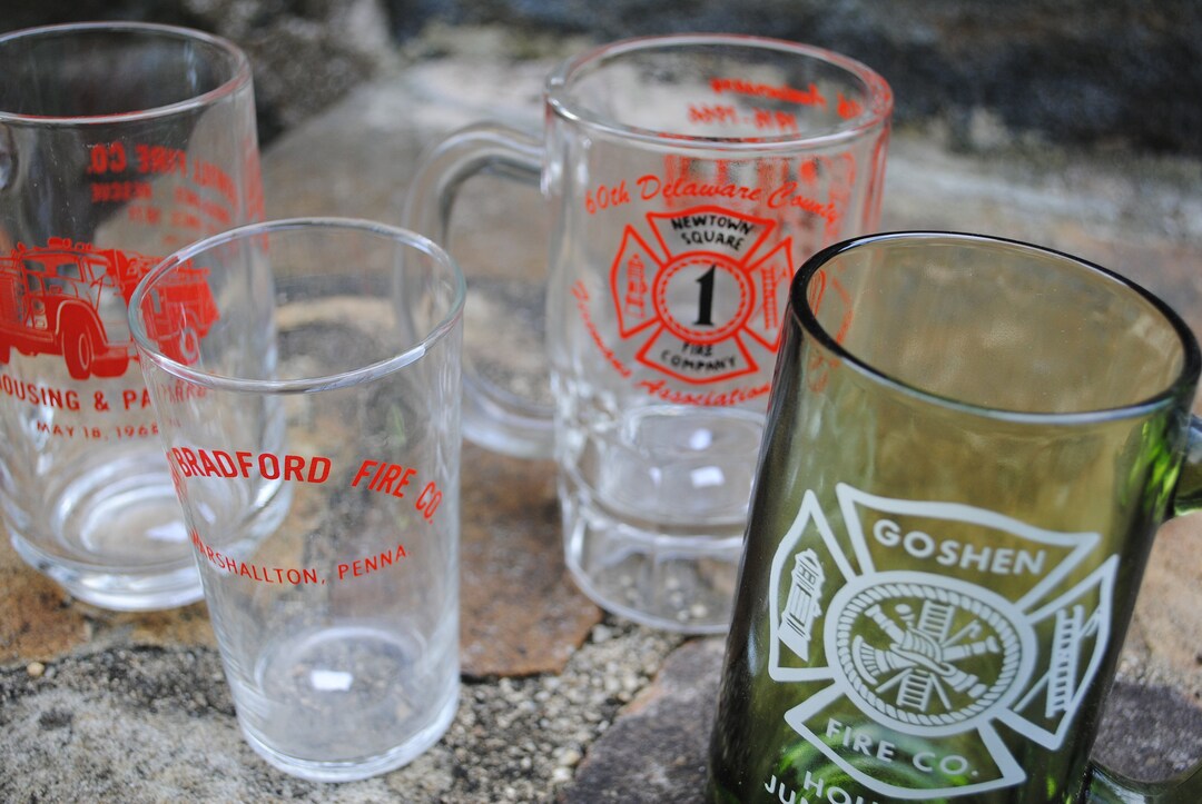 Set of 4 Vintage Fire Dept Department Firemen Glasses Mugs Pennsylvania ...