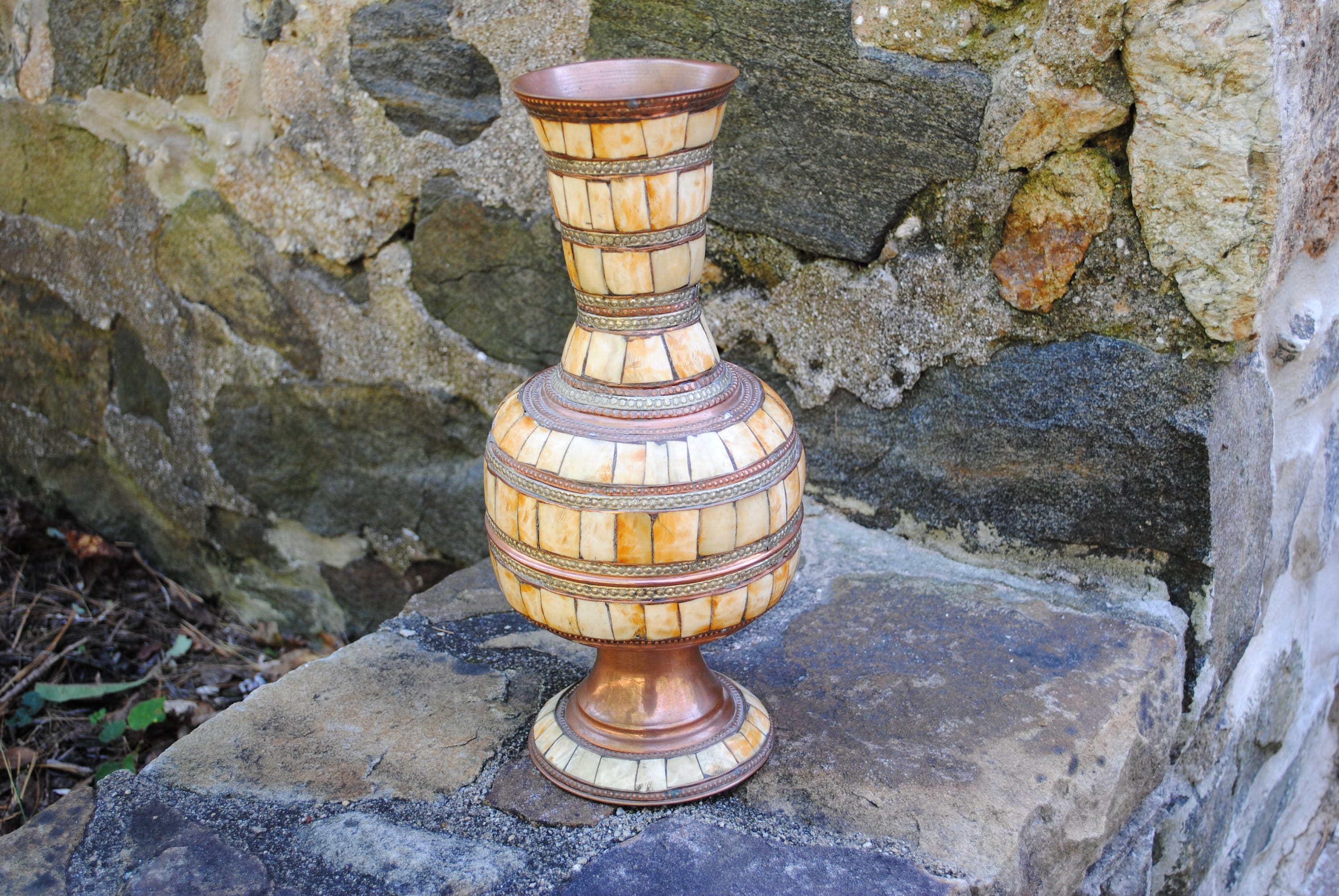 Incredible Vintage Copper Brass and Camel Bone Vase Large | Etsy