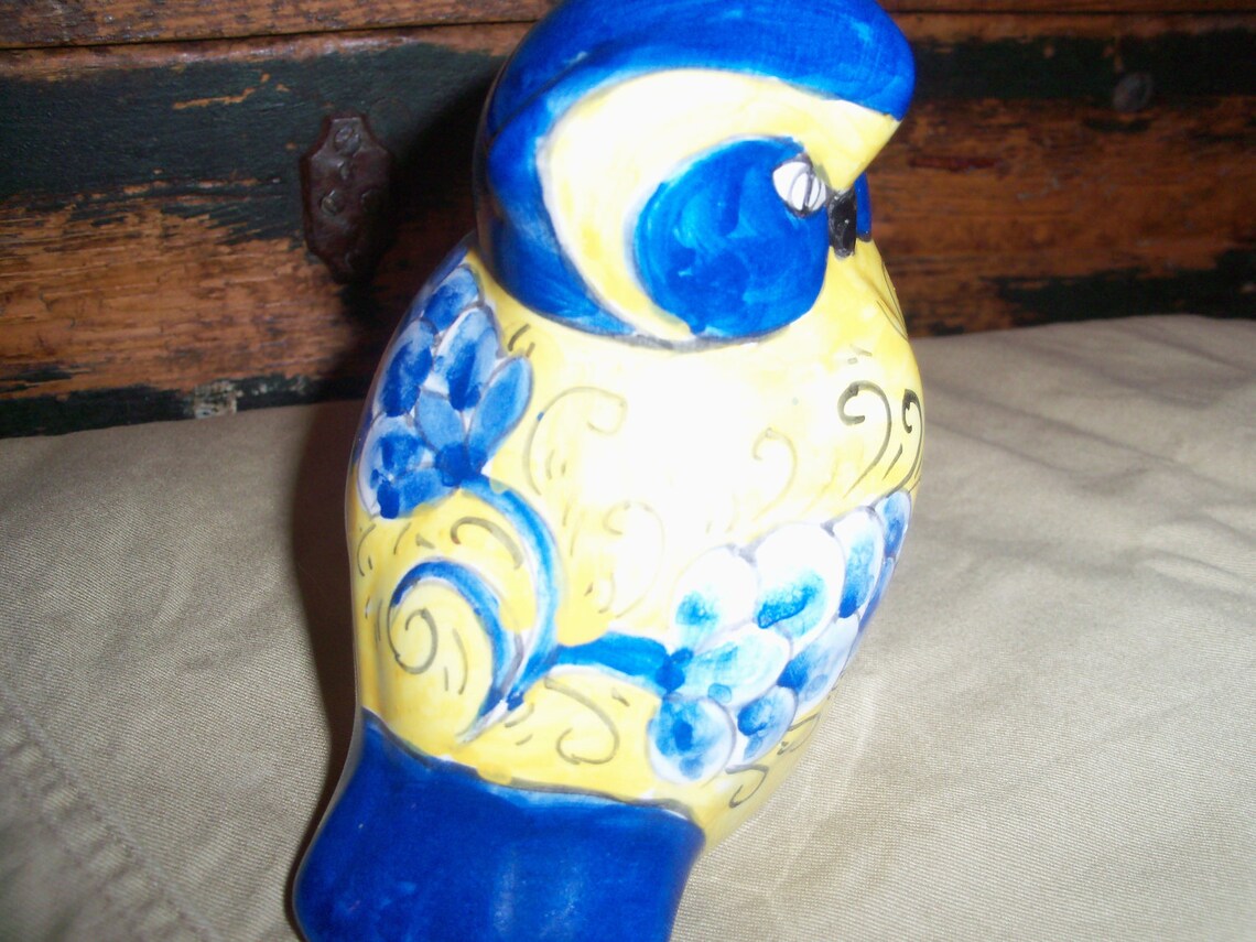 Vibrant Yellow and Blue Ceramic Owl - Etsy