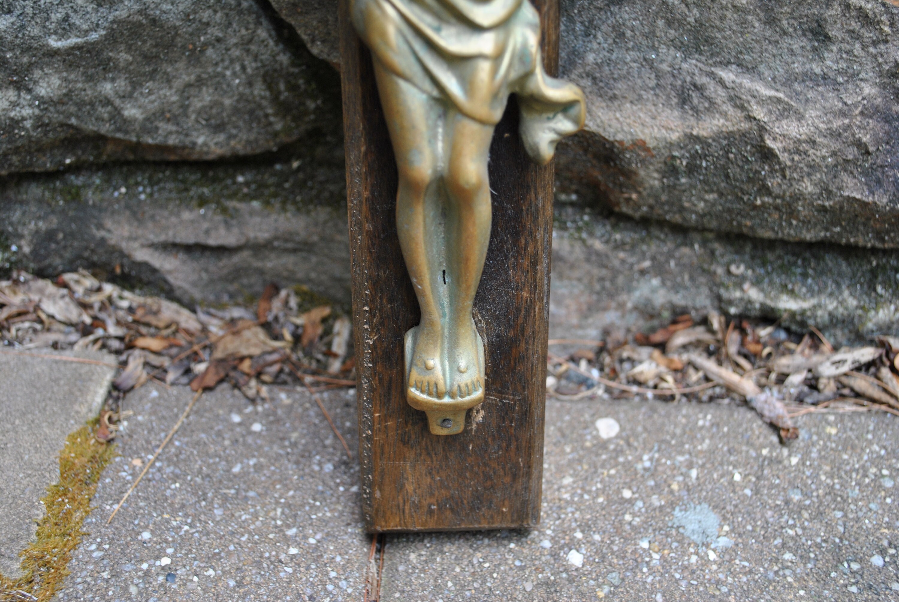 Crucifix Brass and Wood Large Thick Cross Antique Wall Hanging Holy God ...