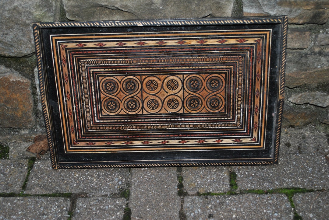 Hand Carved Wooden Tray Serving Primitive Rustic Handles Dark Light - Etsy