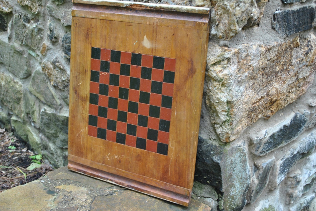 Antique Wooden Checkerboard Checkers Wall Decor Game Folk Art Hanging ...