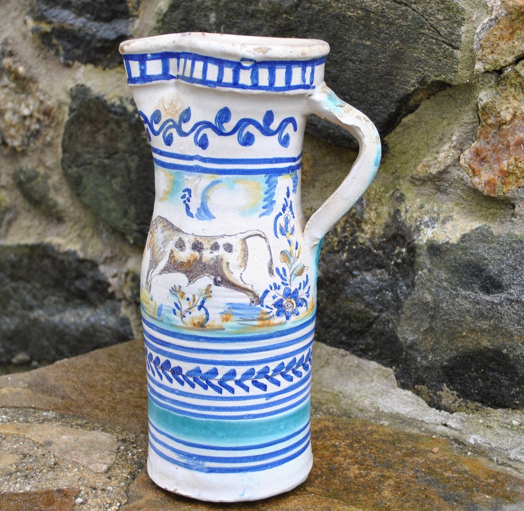 Incredible Antique Spanish Pottery Large Pitcher Jug Hand Painted - Etsy
