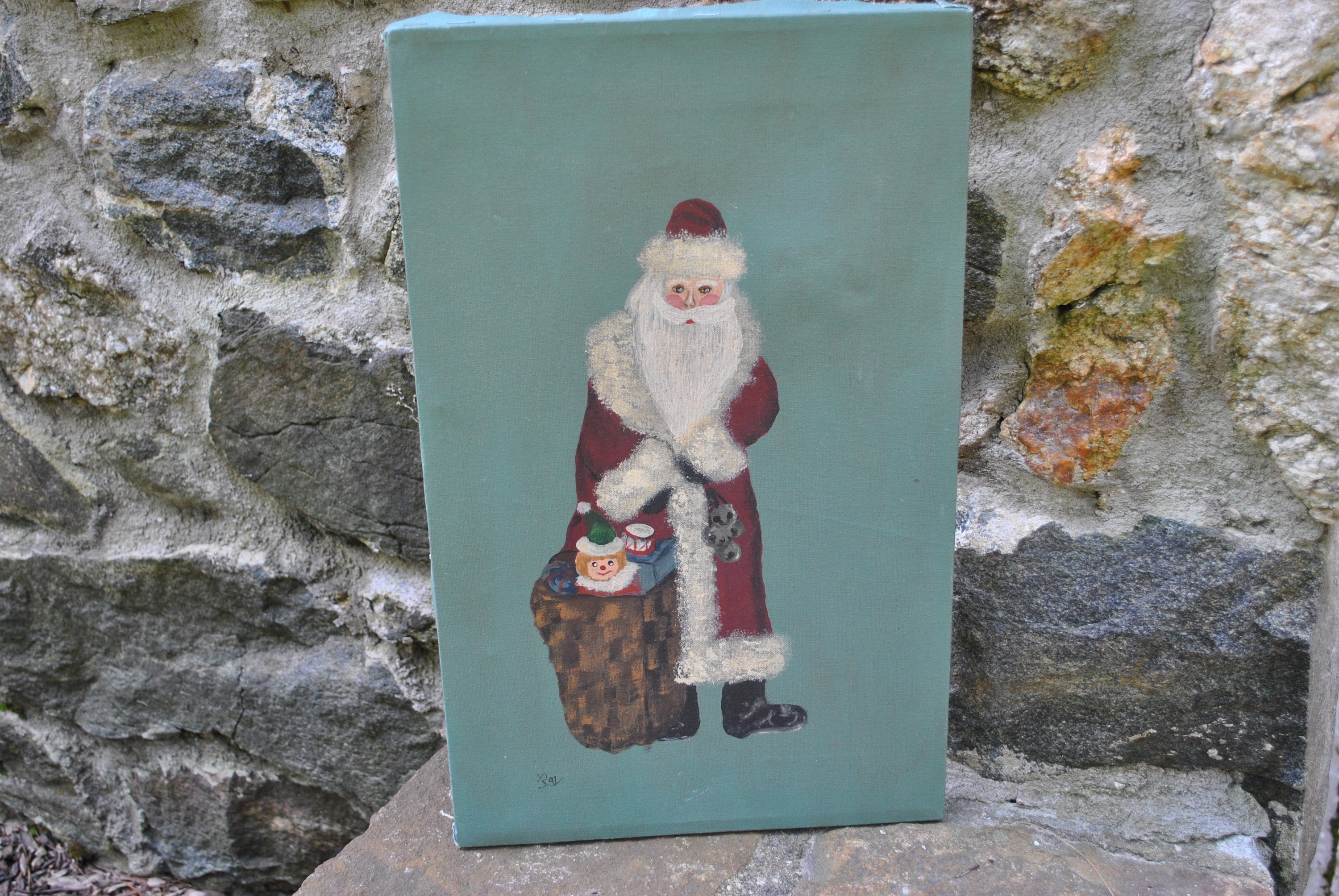 Santa Claus Painting Handmade Canvas Primitive Wall Art Decor Christmas ...