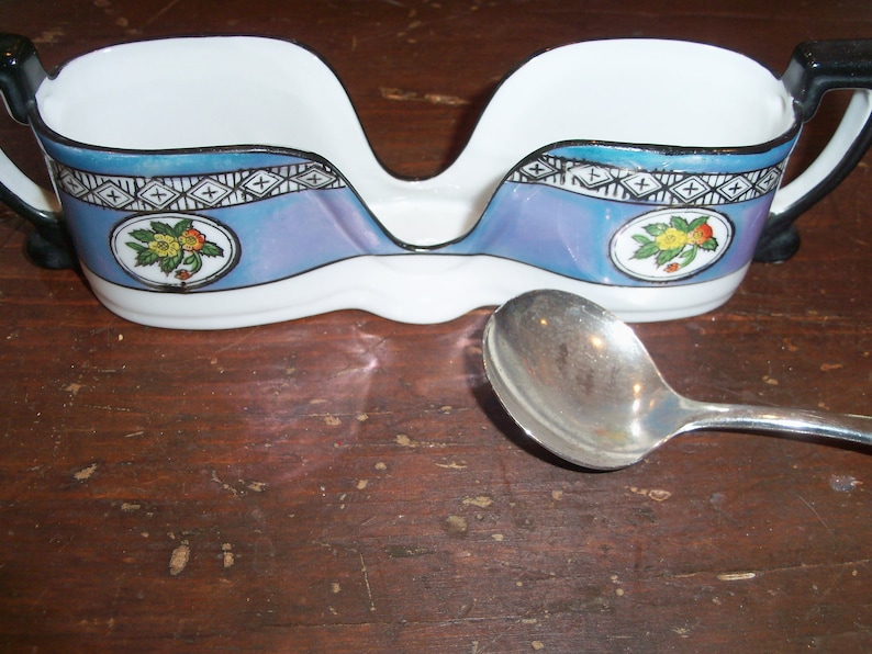 Vintage Noritake Japan Stacked Spoon Holder Tea Time Set Blue ...