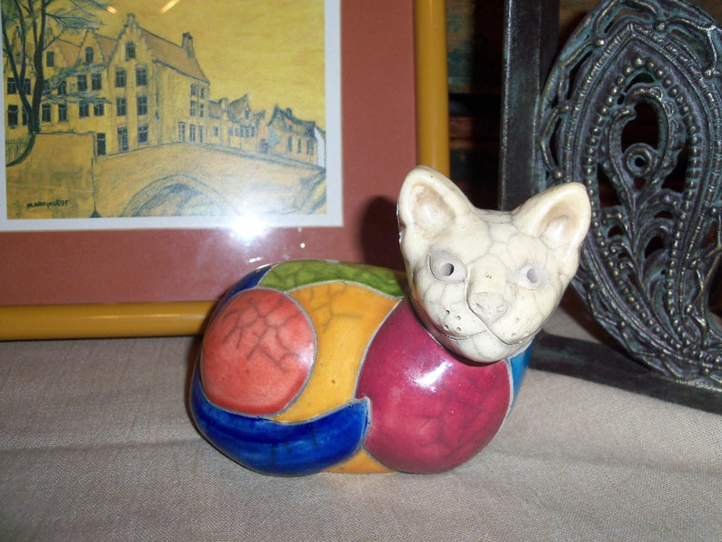 Colorful Vintage Ceramic Pottery Cat - Etsy