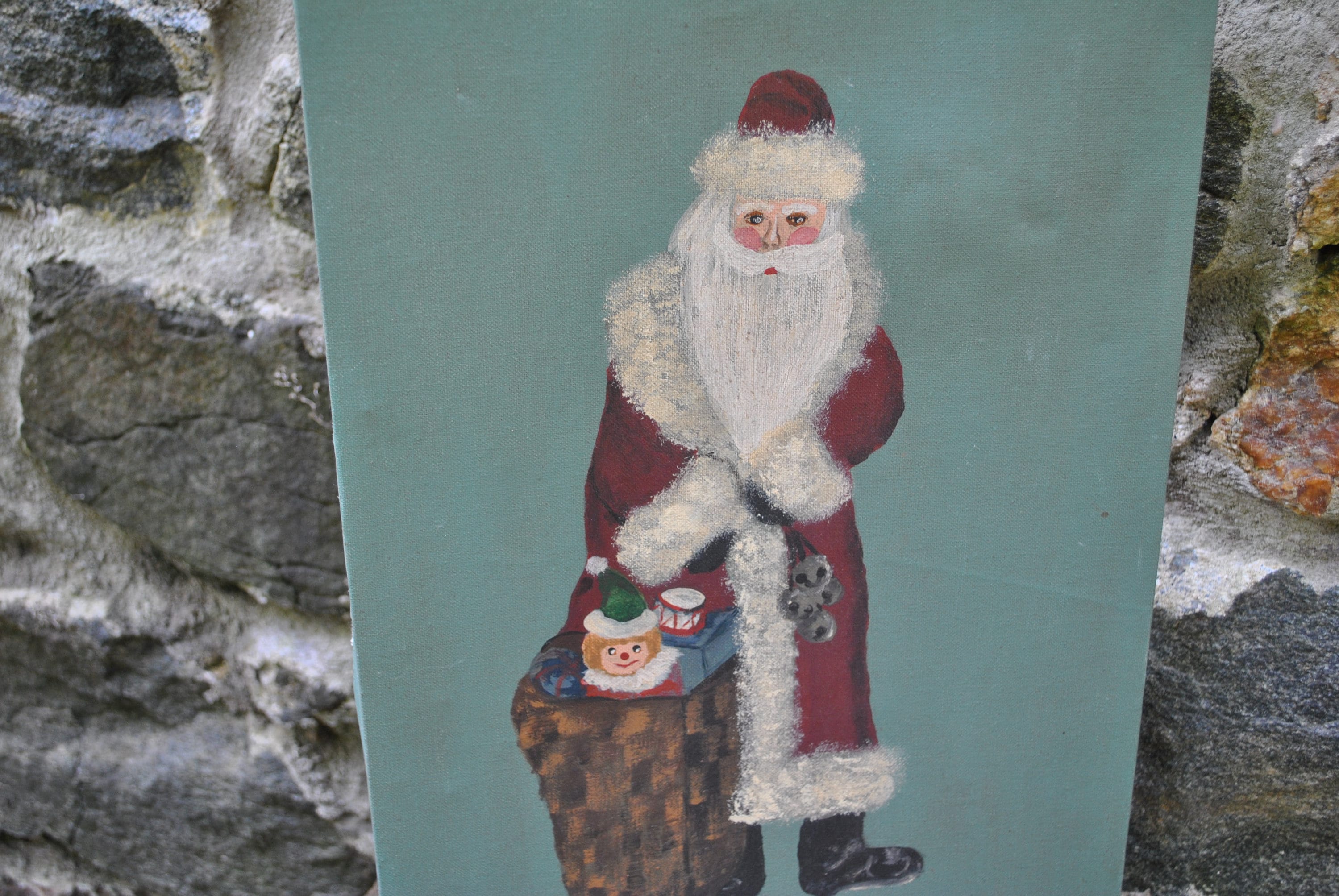 Santa Claus Painting Handmade Canvas Primitive Wall Art Decor Christmas ...