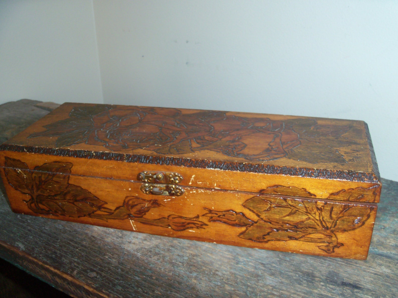 Vintage Wooden Flemish Pyrography Glove Box | Etsy