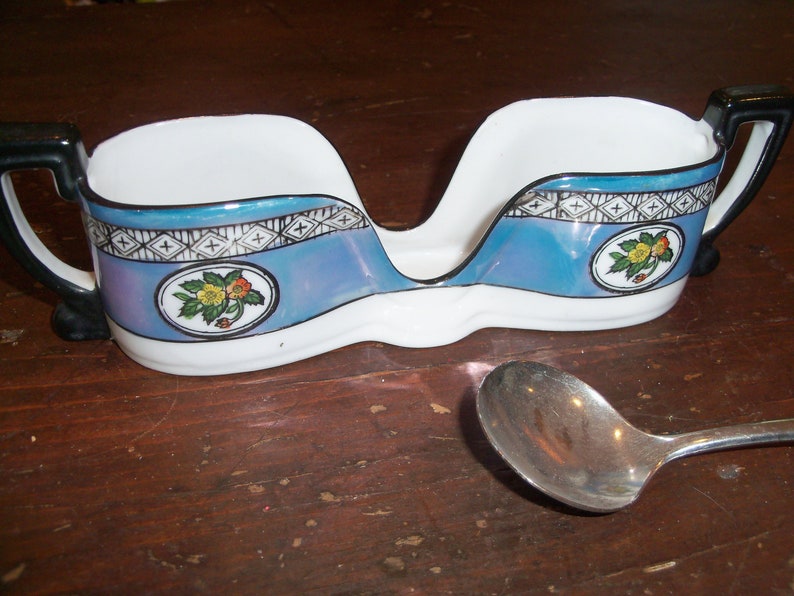 Vintage Noritake Japan Stacked Spoon Holder Tea Time Set Blue ...