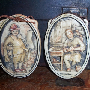 Vintage Plaster Village Town Wall Hanging Plaques Cobbler Crier Very ...