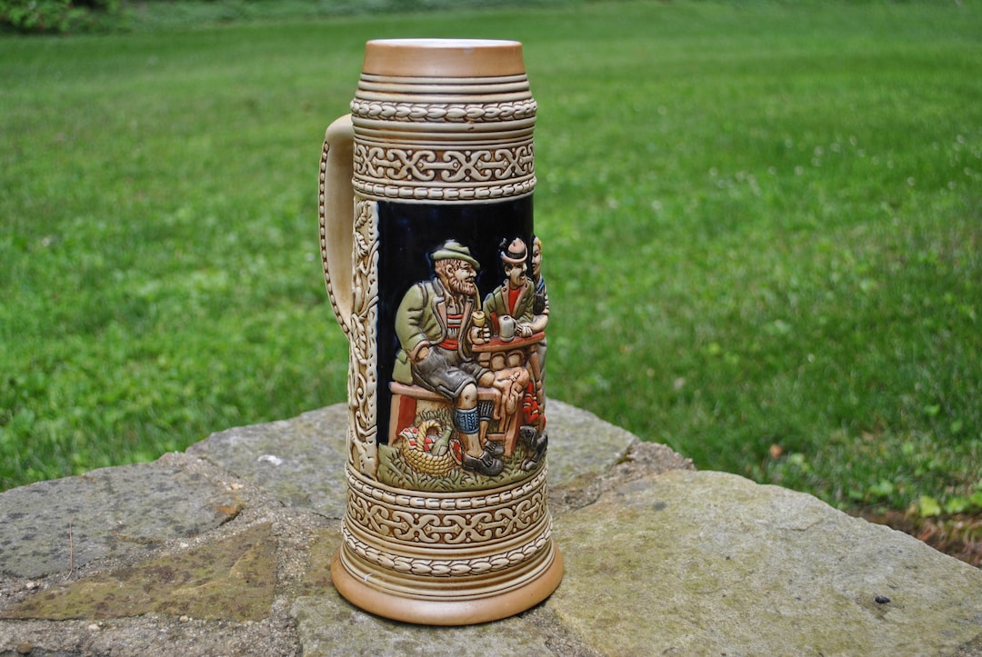 Very Large 12" Ceramarte Brazil Stein Tall Relief Mug Bar Barware ...