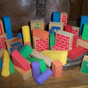 Lot of 42 Vintage Wooden Building Blocks Kids Children Props C - Etsy