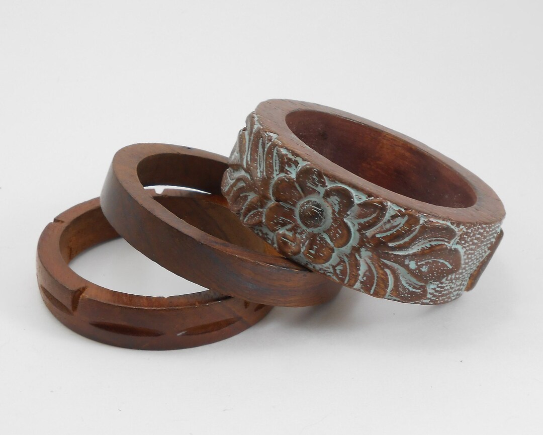 Carved Wood Bangle Bracelet, Tribal Jewelry, Ethnic Jewelry, Carved ...