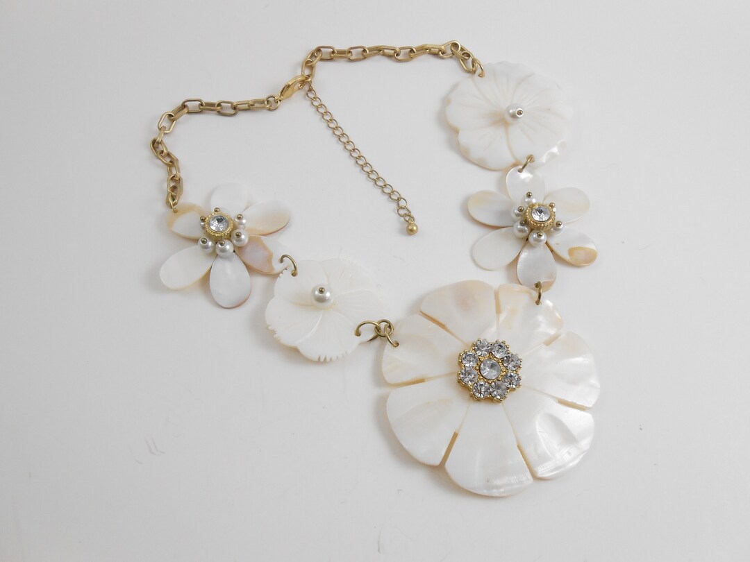 Carved Shell Flower Necklace, Statement Necklace, Floral Necklace - Etsy