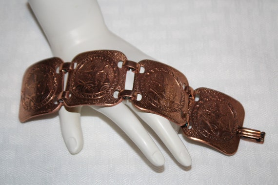 Vintage Siam Dancer Motif Copper Large Link Costume J… - Gem