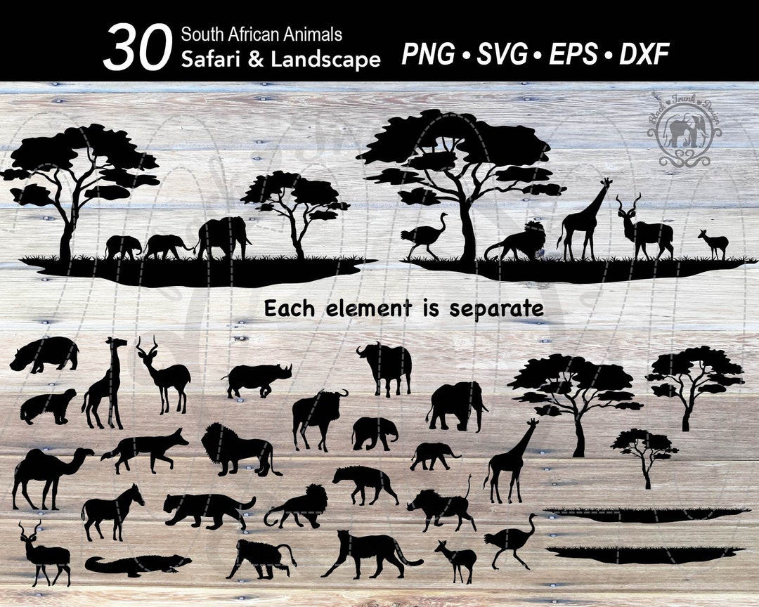 30 Safari Africa Silhouette Animal SVG Bundle Africa Scene Safari ...