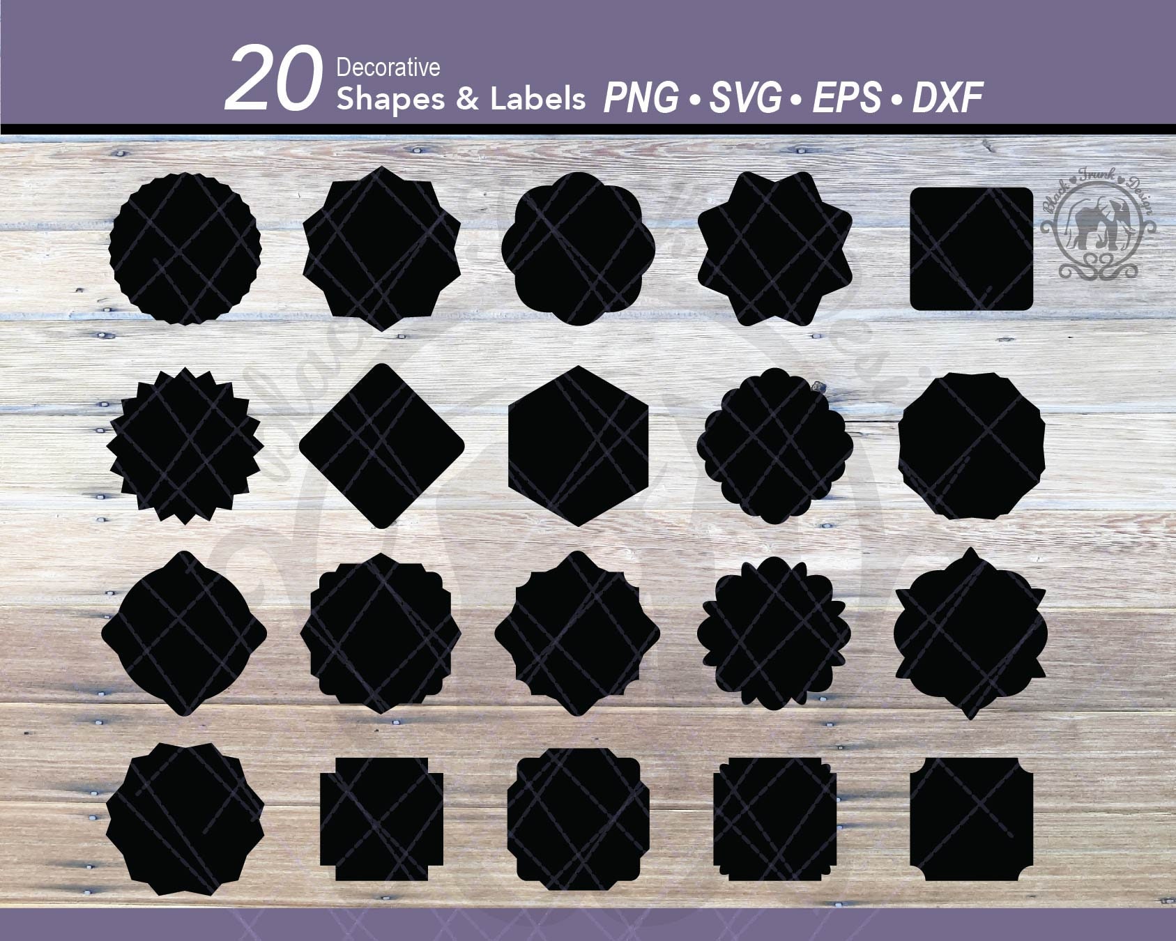 20 Decorative Shapes SVG Bundle Printable Blank Sticker Cut File Label ...