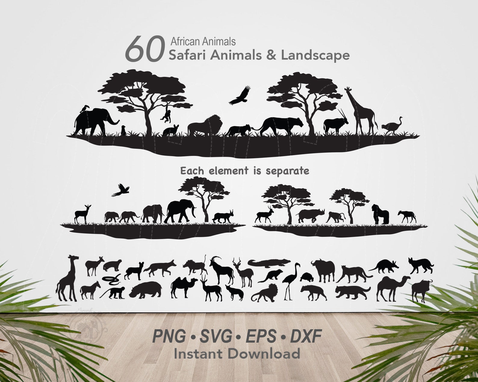 60 Africa Safari Silhouette Animal SVG Bundle Africa Scene Safari ...