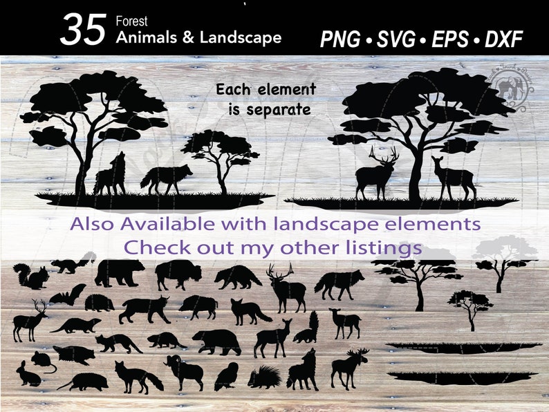 30 Forest Woodland Animal SVG Bundle Silhouette |bear|deer|elk|wolf|fox ...