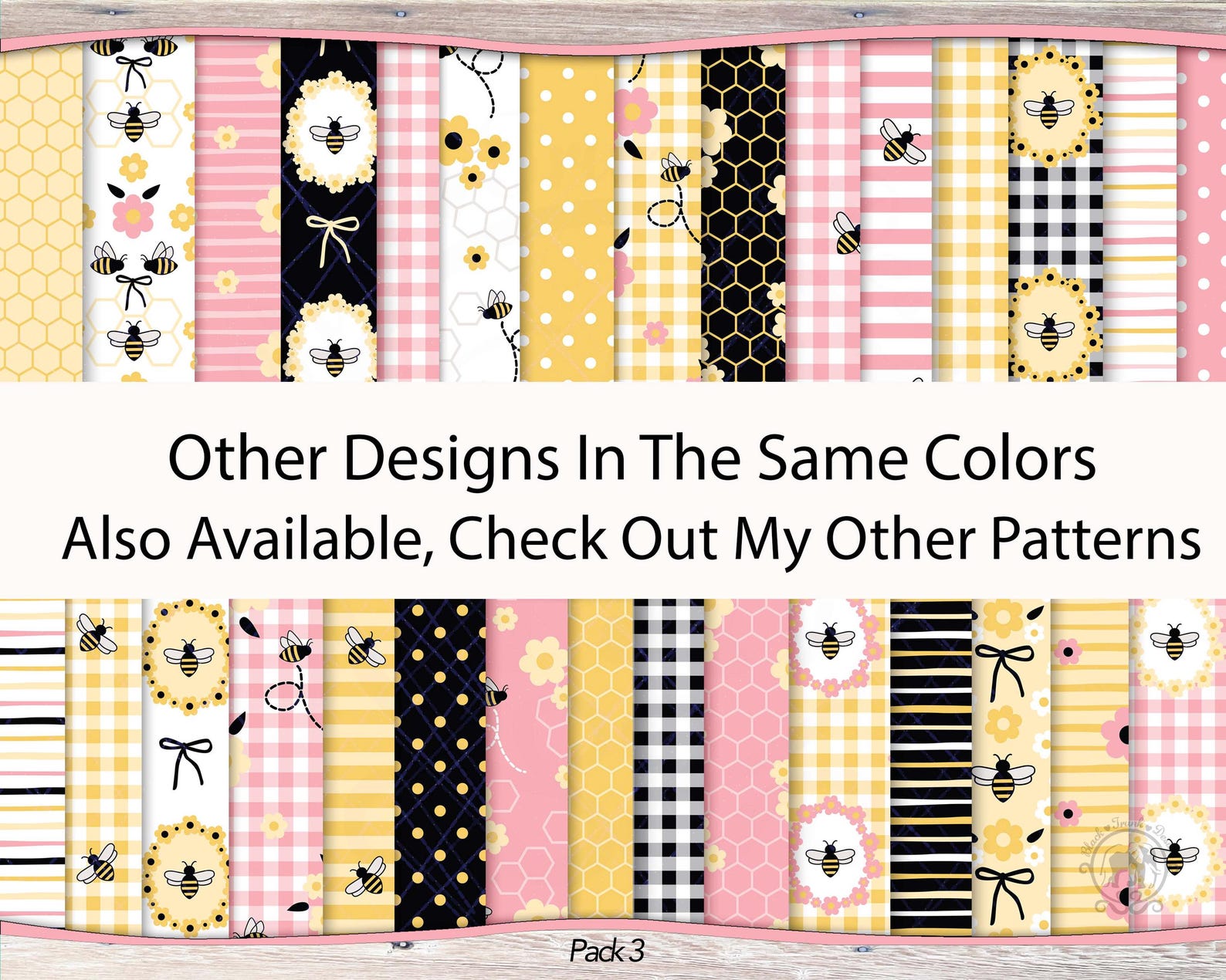 30 Seamless Pink Bee Digital Paper JPG Bundle | Honey Bee Pattern ...