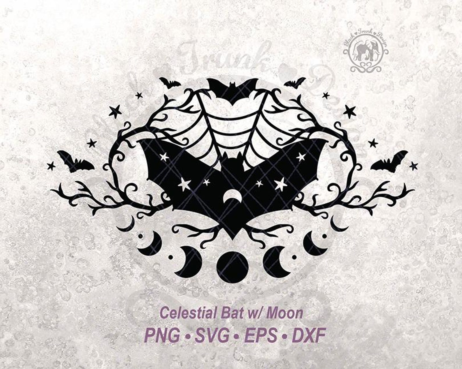 Celestial Halloween Bat SVG Scene Cut File | Crescent Moon & Star ...