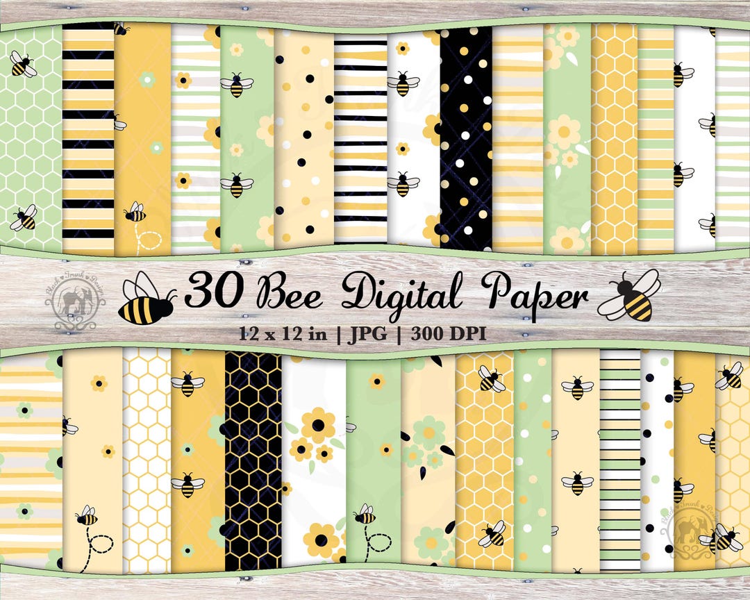 30 Pastel Lime Green Seamless Bee Digital Paper JPG Bundle | Honey Bee ...
