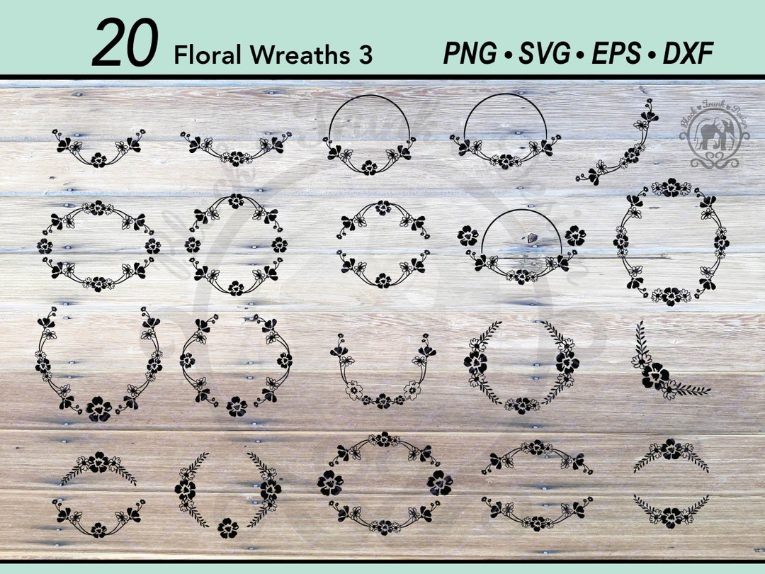 20 Decorative Botanical Frame Bundle | Floral Wreath Wildflower Round ...