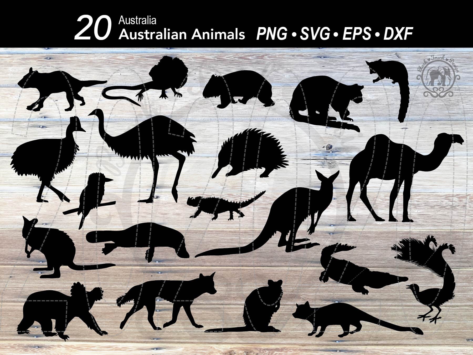 Australian Animal SVG Bundle Silhouettes platypus Kangaroo Tasmanian ...