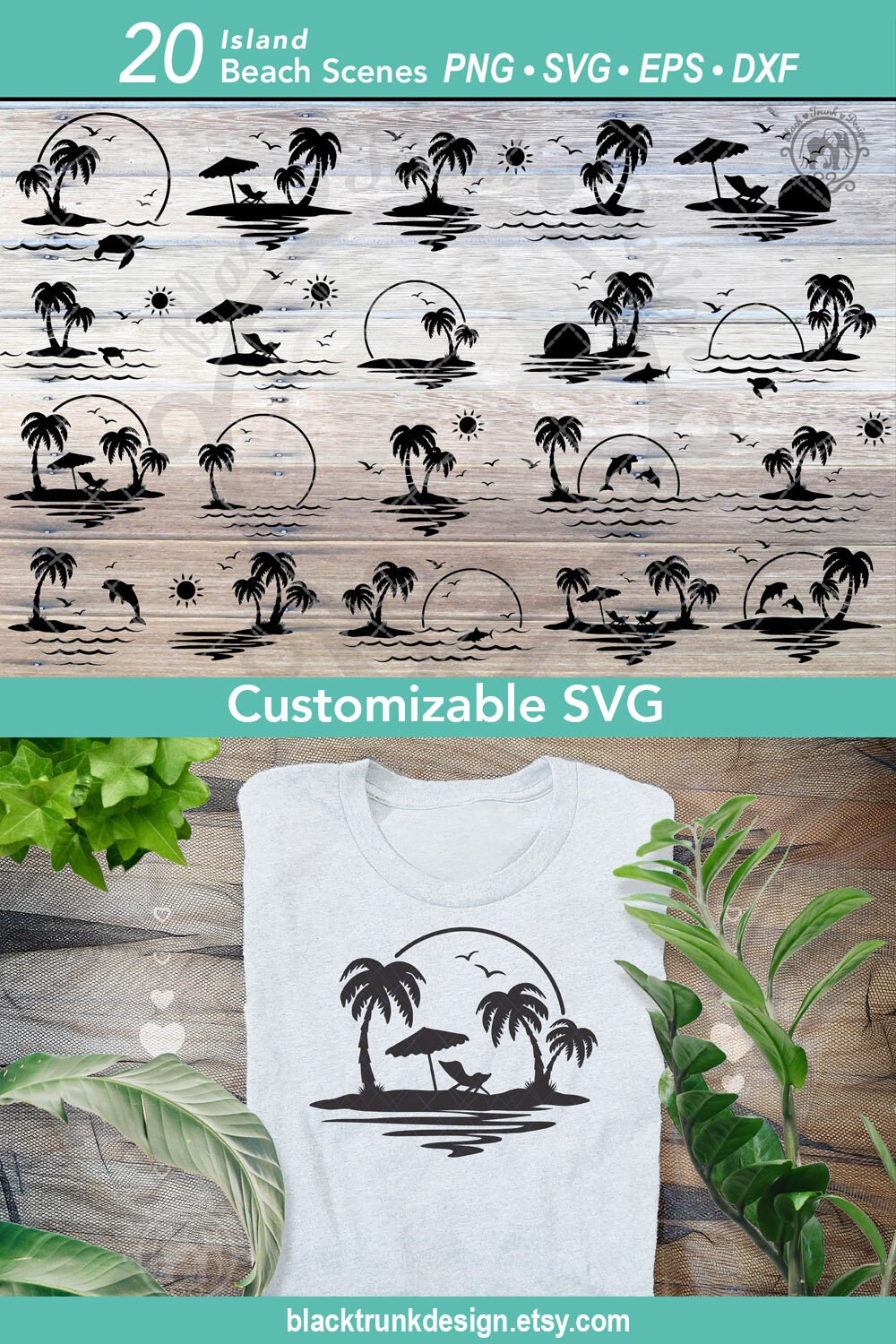 20 Tropical Island Beach Scene SVG Bundle Circle Ocean Dolphin Scene ...